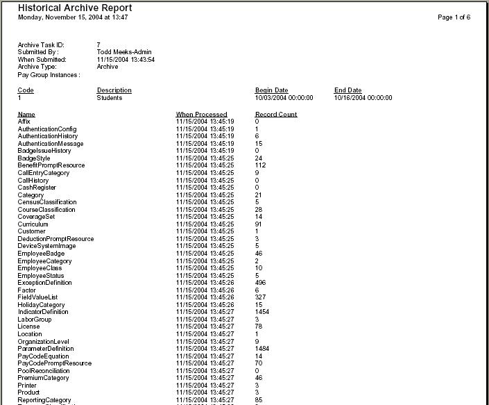 View Historical Archive Report